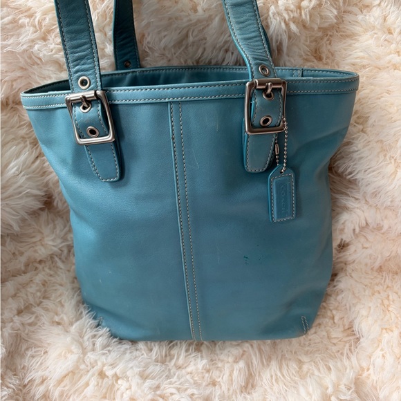 Coach | Bags | Coach Hampton Blue Leather Tote Bag | Poshmark